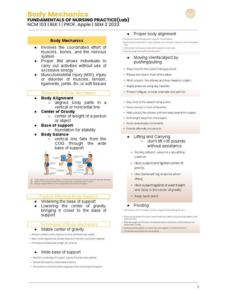 Body Mechanics | PDF