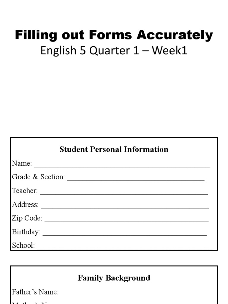 English 5 Week 1 Filling Out Forms | PDF