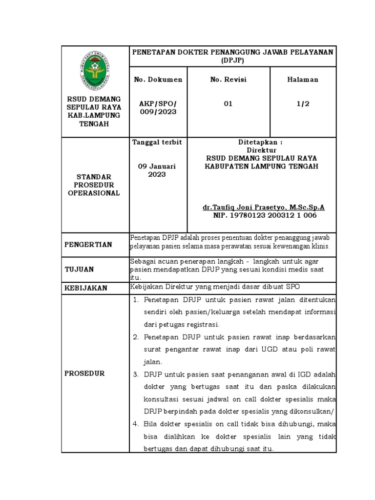 SPO Penetapan DPJP | PDF