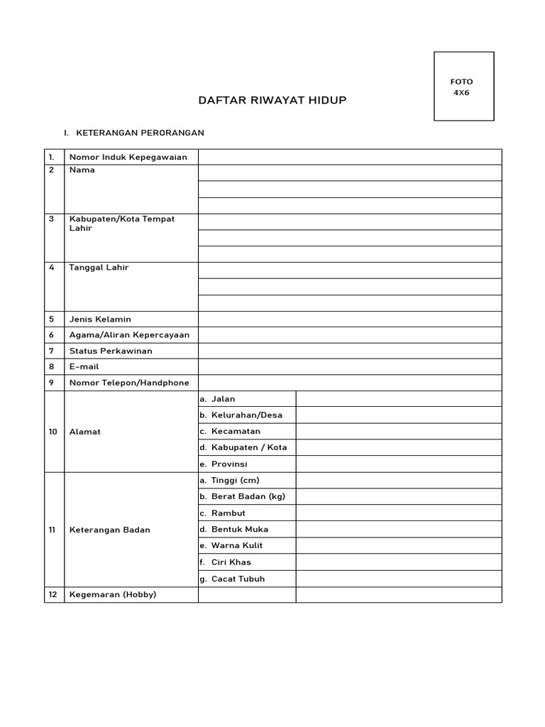 DAFTAR RIWAYAT HIDUP CPNS 2023 | PDF