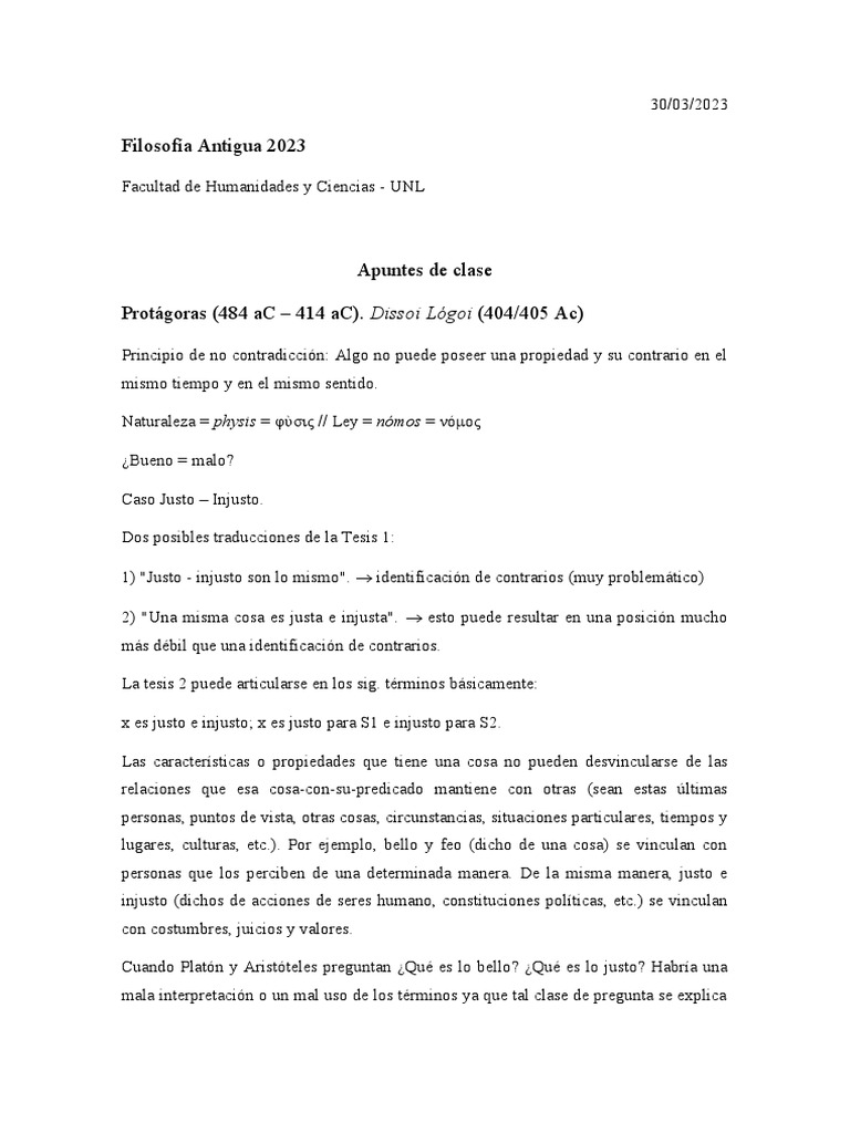 Apuntes de Clase 30-03-Protagoras Dissoi Logoi | PDF | Relativismo | Platón