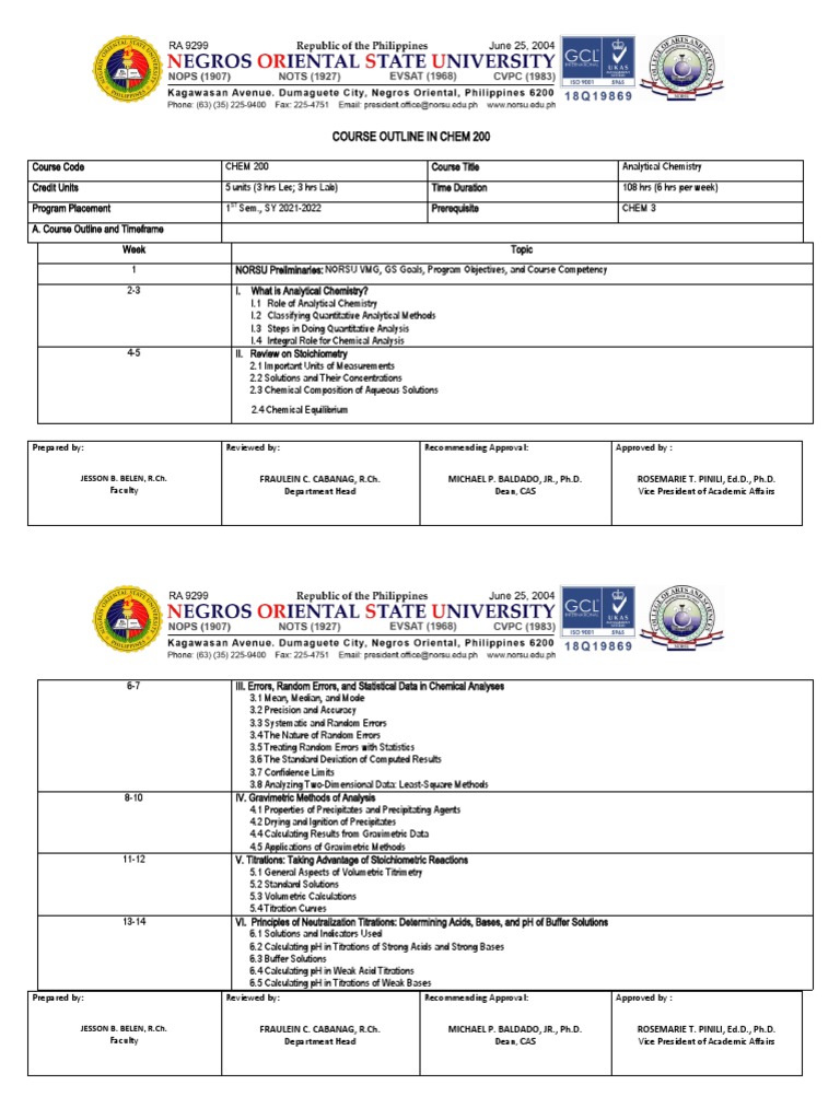 Chem 200: Analytical Chemistry Outline | PDF | Titration | Chemistry