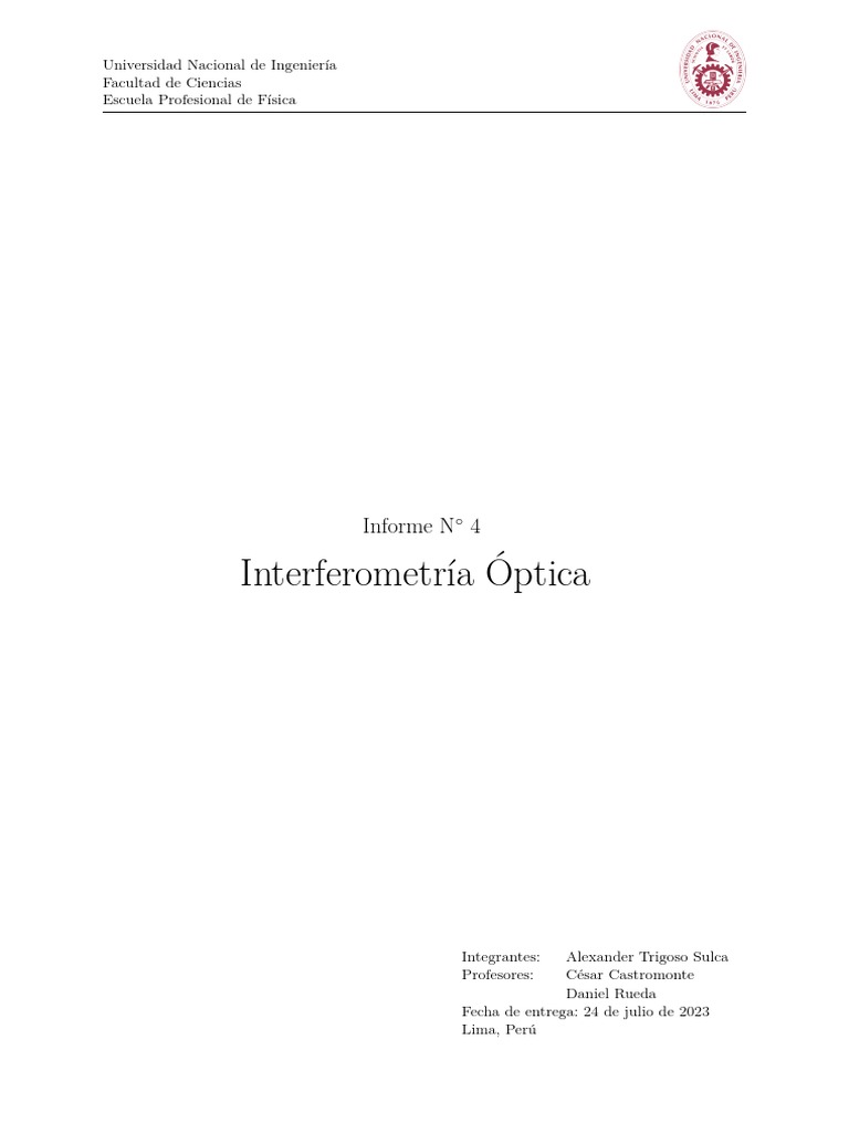 Lab 4 Interferometria | PDF | Interferometría | Óptica