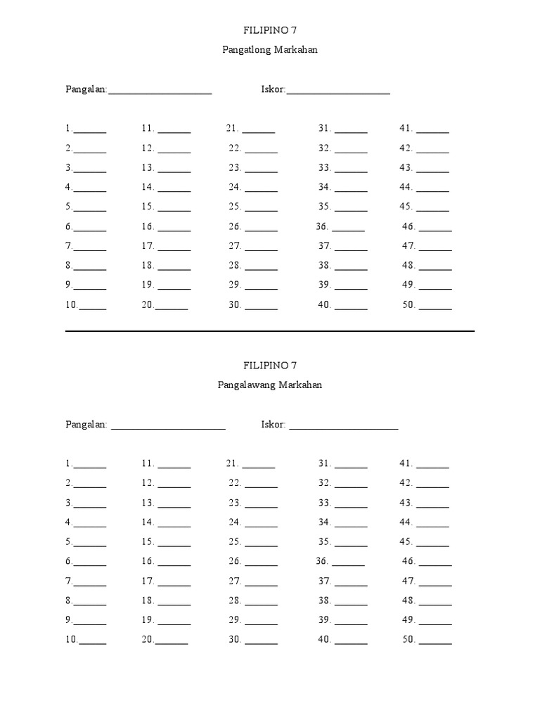 Answer-Sheet Filipino 1st Quarter 22-23 | PDF