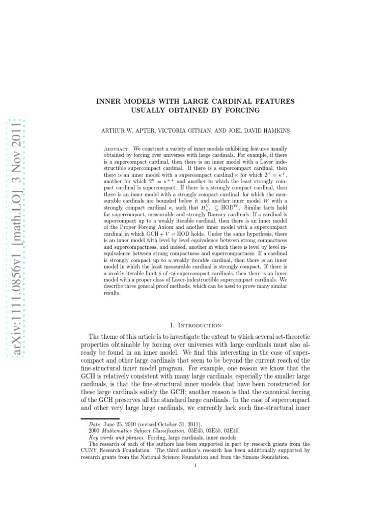 Inner Models With Large Cardinal Features Usually Obtained by Forcing ...