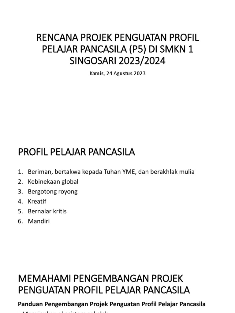 Rencana Projek Penguatan Profil Pelajar Pancasila (P5) | PDF