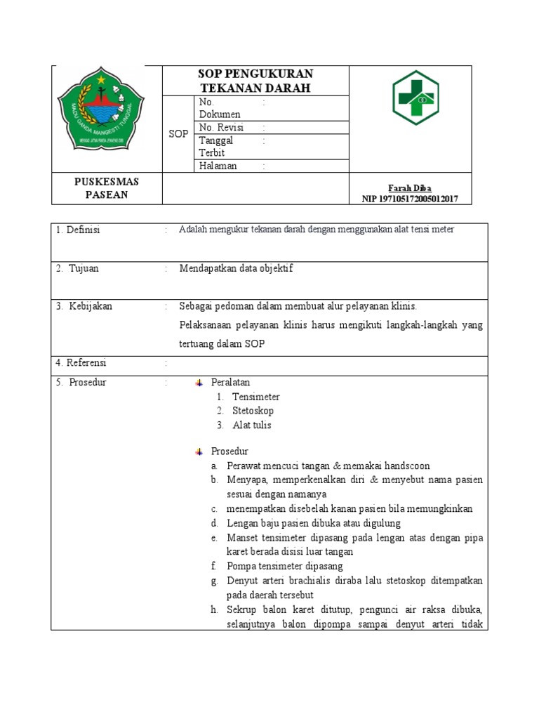 Sop Pengukuran Tekanan Darah | PDF