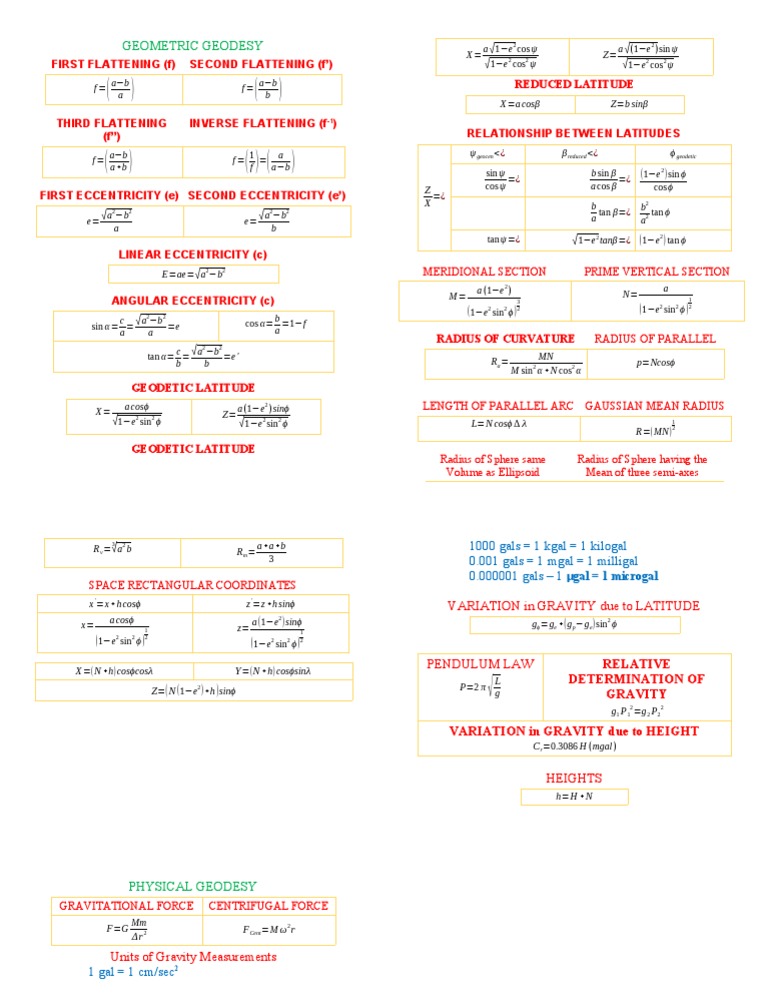 Geodesy Formula | PDF | Geodesy | Geophysics