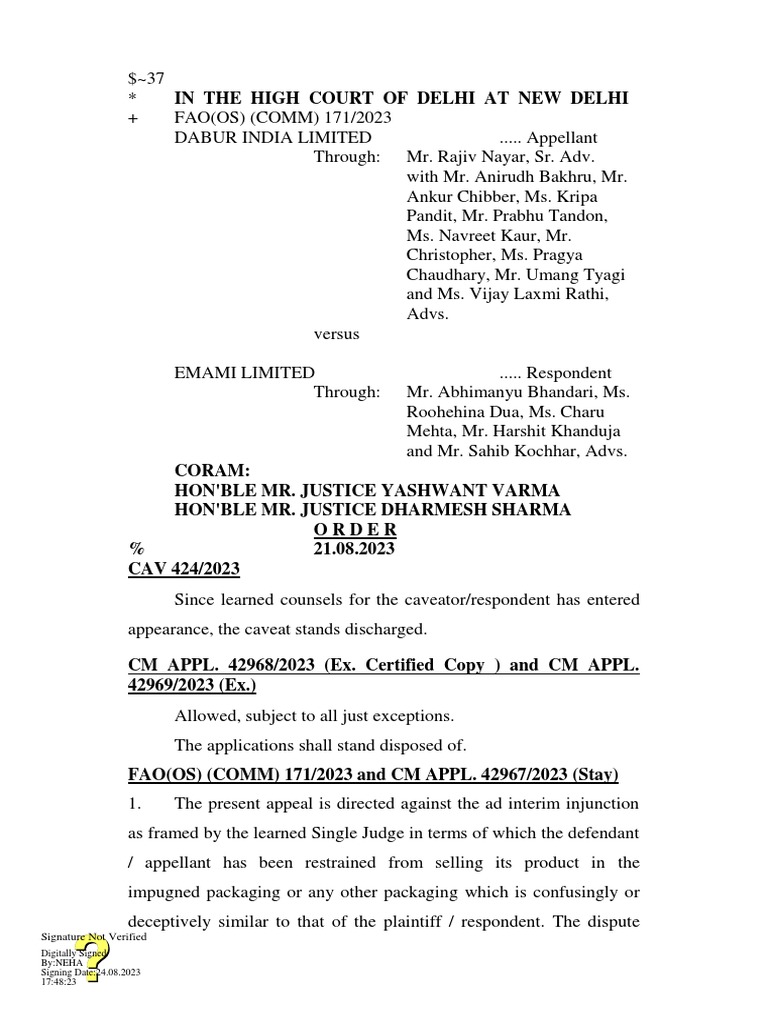 Dabur India Limited V Emami Limited | PDF | Judge | Injunction