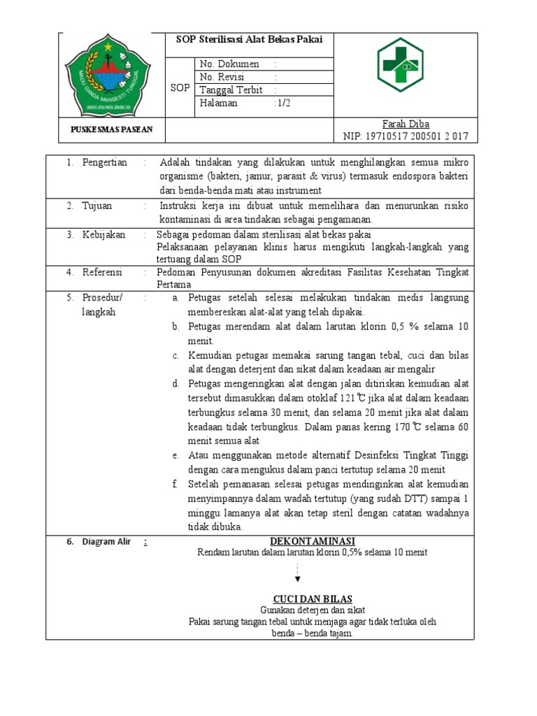 19.SOP Sterilisasi Alat Bekas Pakai | PDF