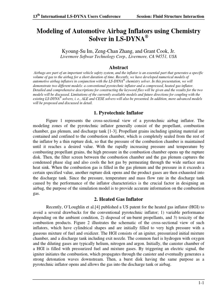 Modeling of Automotive Airbag Inflators Using Chemistry Solver in Ls Dyna R | PDF | Gases ...