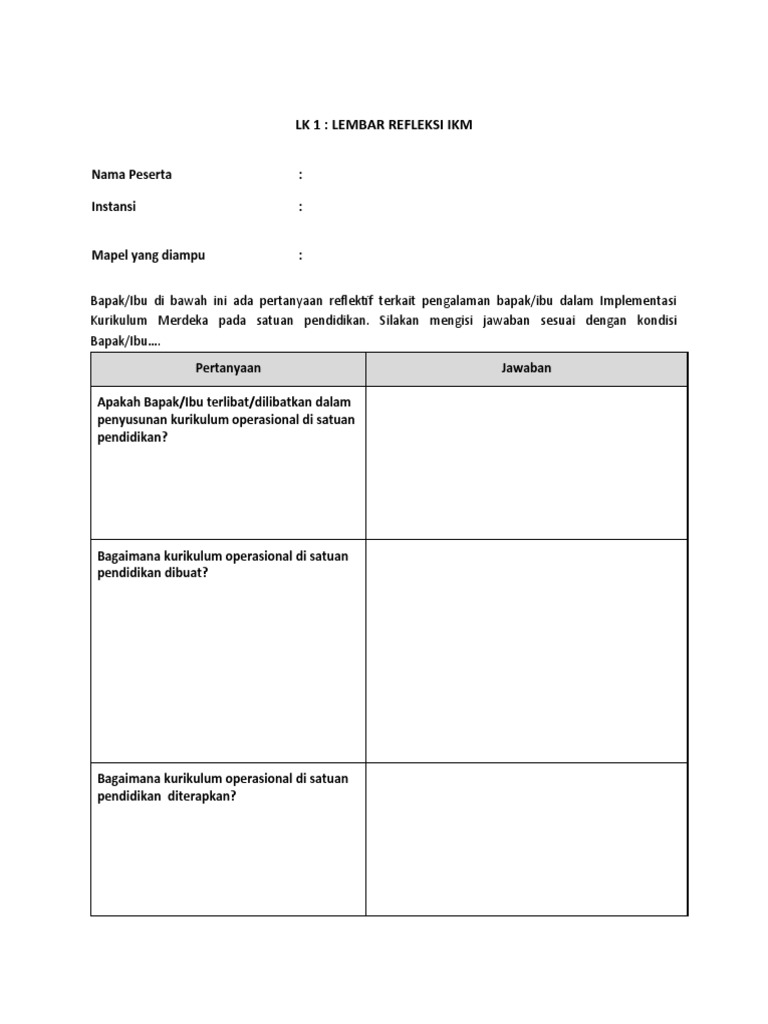 LK 1 - Lembar Refleksi Kosp Ikm | PDF