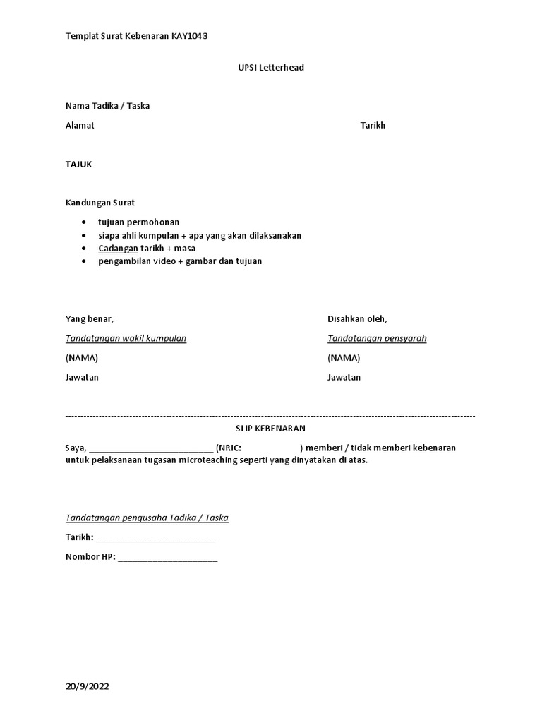 Templat Surat Kebenaran KAY1043 | PDF