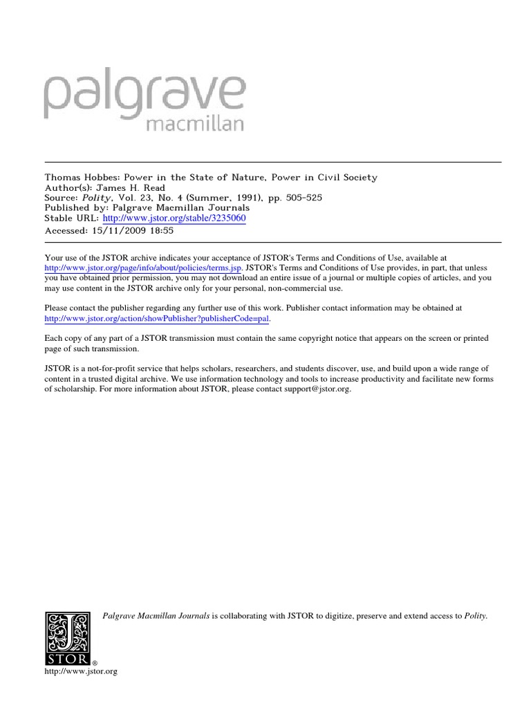 James H. Read Power in State of Nature, Power in Civil Society | PDF ...