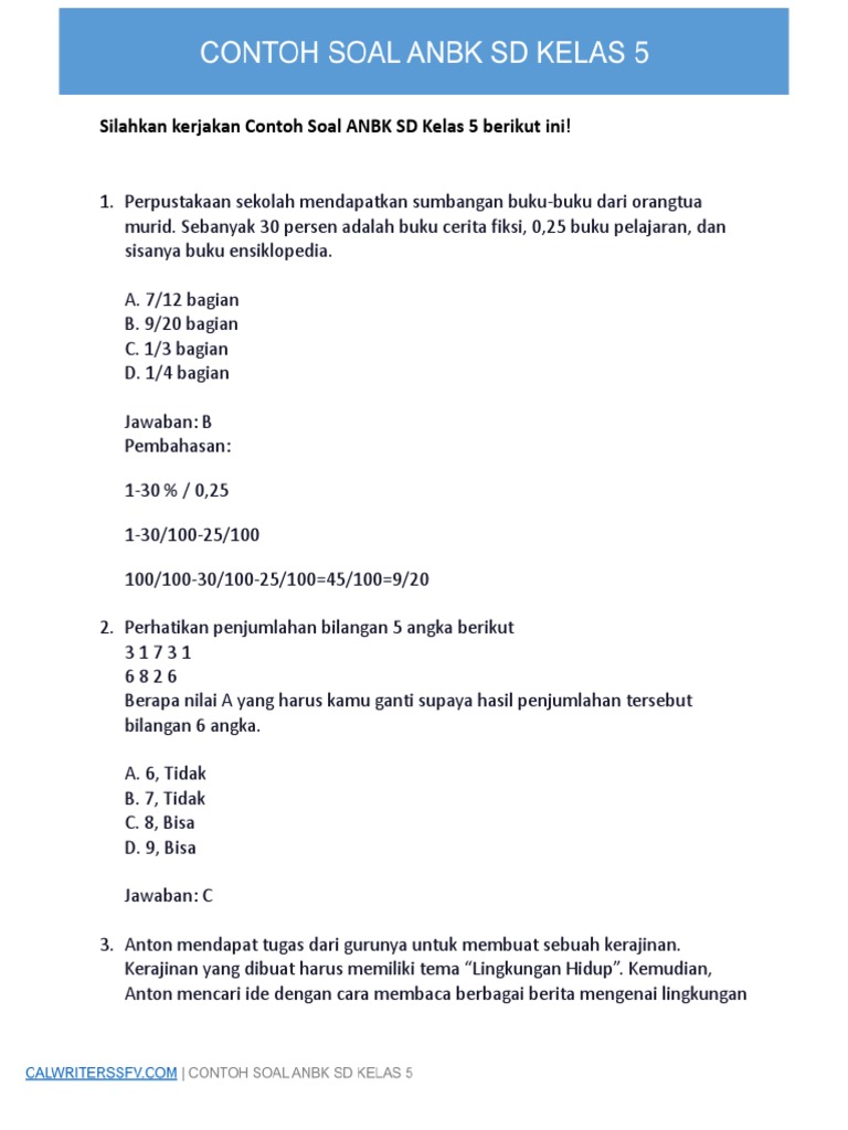 Contoh Soal ANBK SD Kelas 5 | PDF