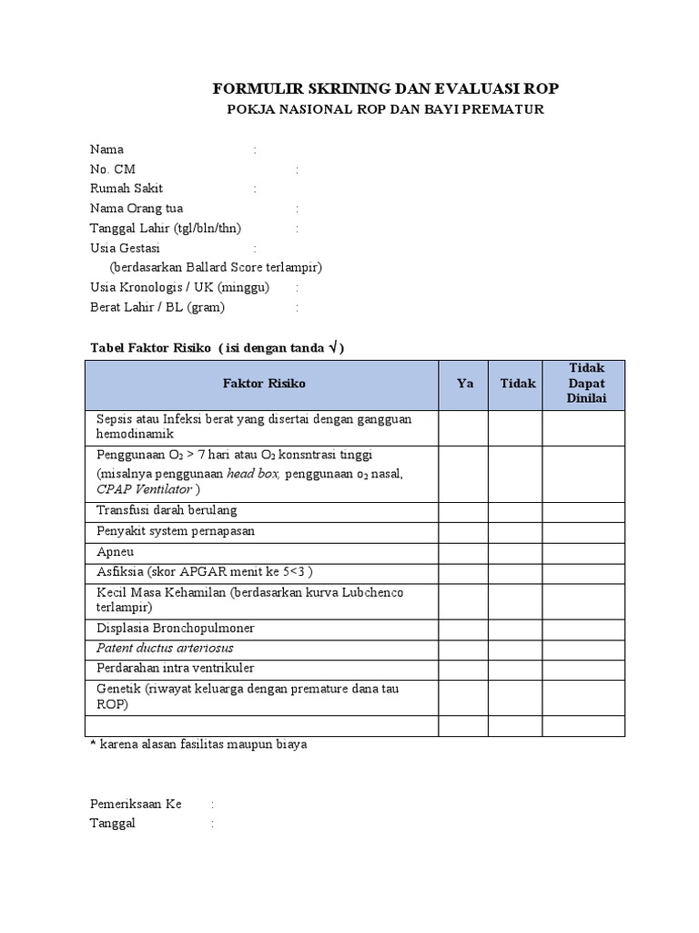 FORMULIR SKRINING DAN EVALUASI ROP1 | PDF