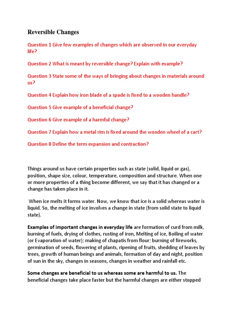 Reversible Changes | PDF | Water | Ice