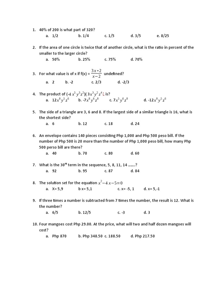 EXAM | PDF | Mathematics | Elementary Mathematics