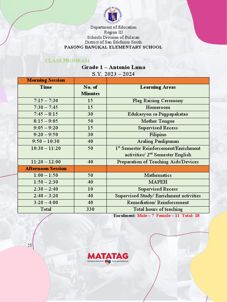 Grade 1 Class Schedule | PDF