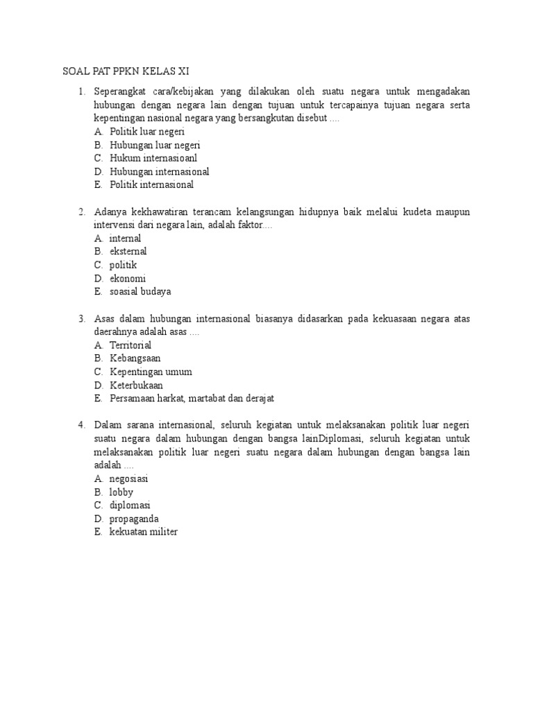 Soal Pat PPKN Kelas Xi Susulan | PDF