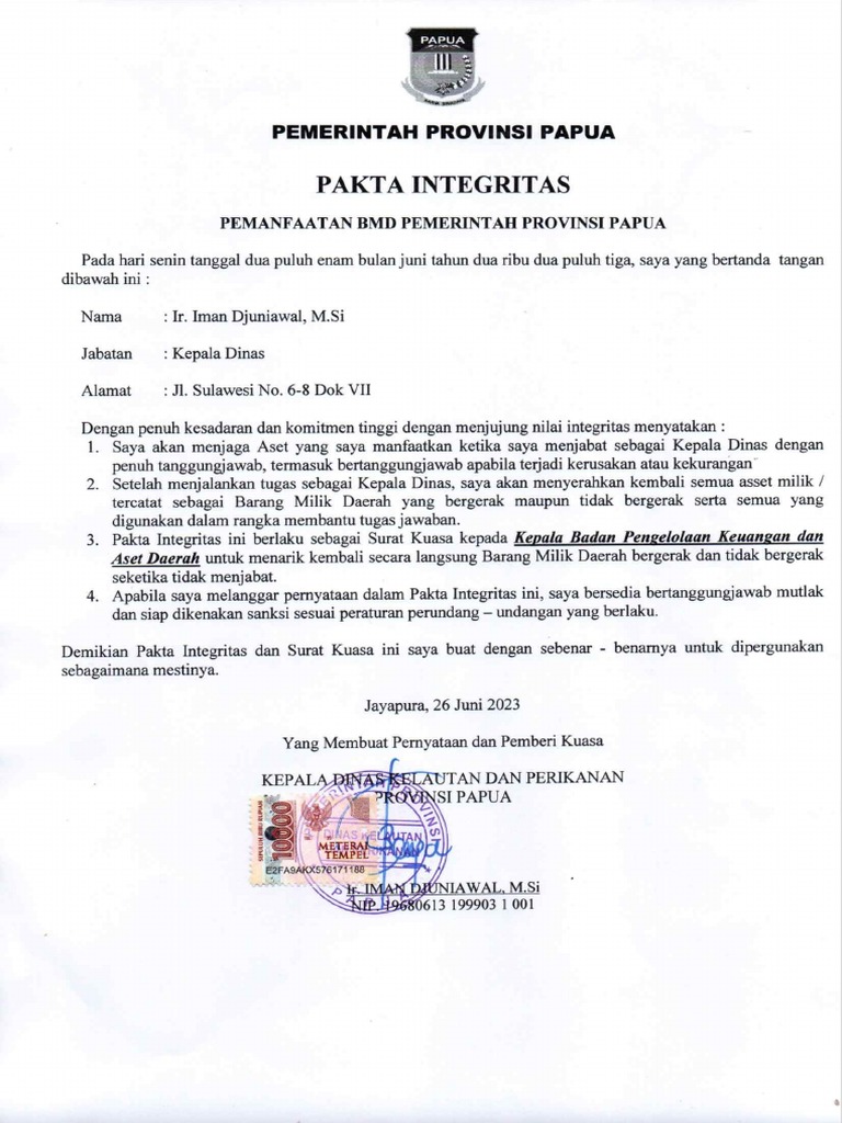 Pakta Integritas Dan BA Rekon Internal | PDF