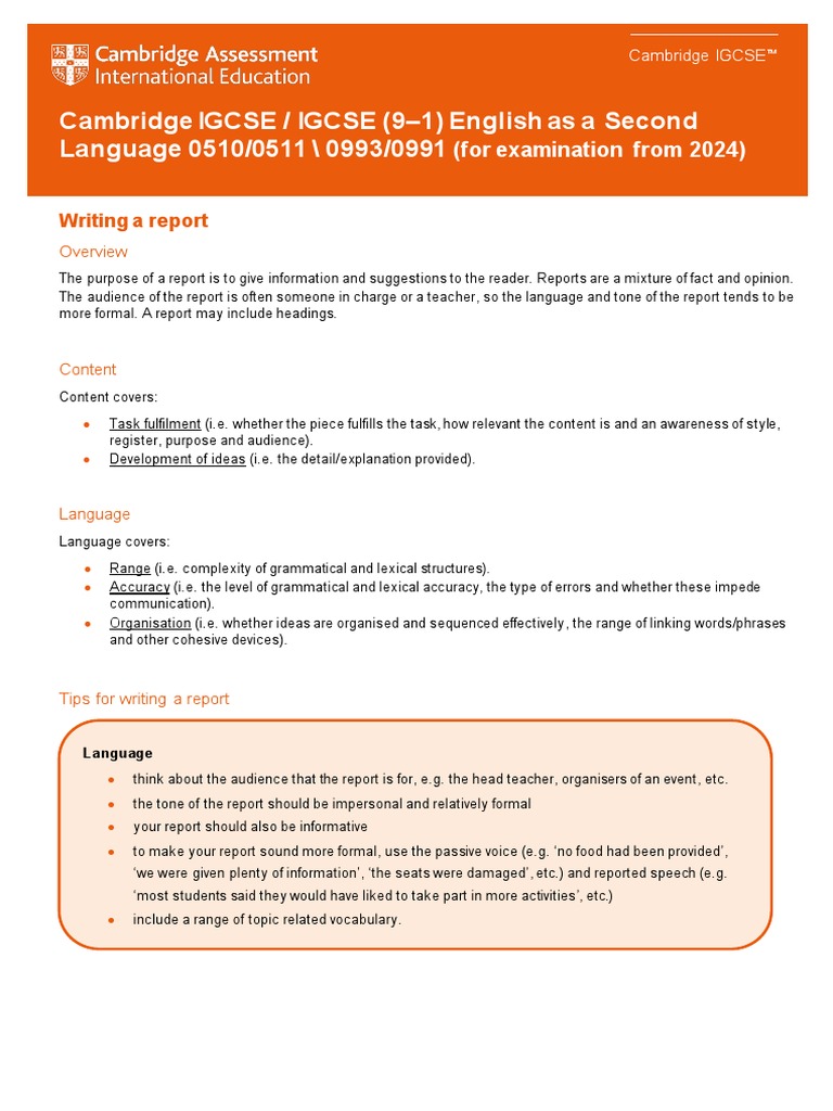0510 Writing A Report (For Examination From 2024) | PDF | Learning | Vocabulary