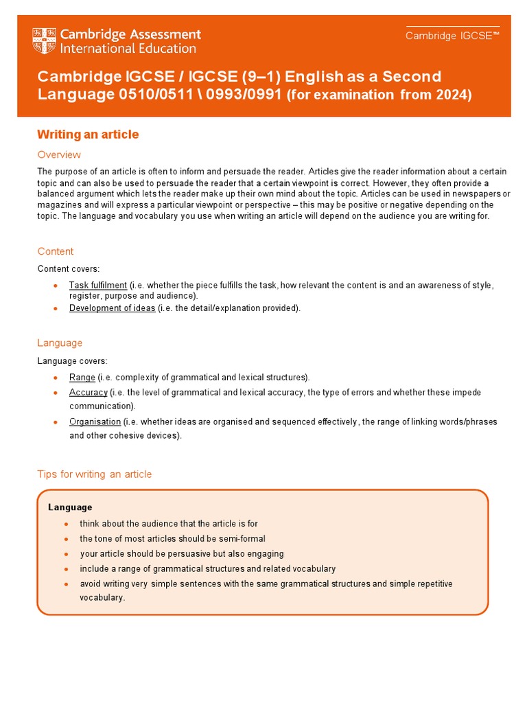 0510 Writing An Article (For Examination From 2024) | PDF | Learning ...