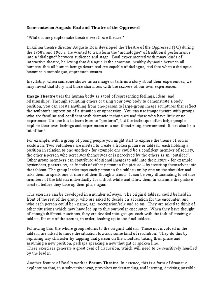 Augusto Boal's Theatre Techniques | PDF | Philosophy | Art