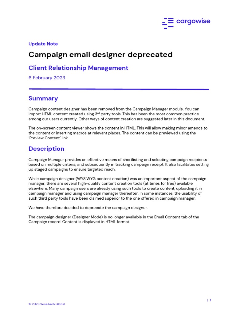 Campaign Manager Update Notice | PDF | Html | World Wide Web
