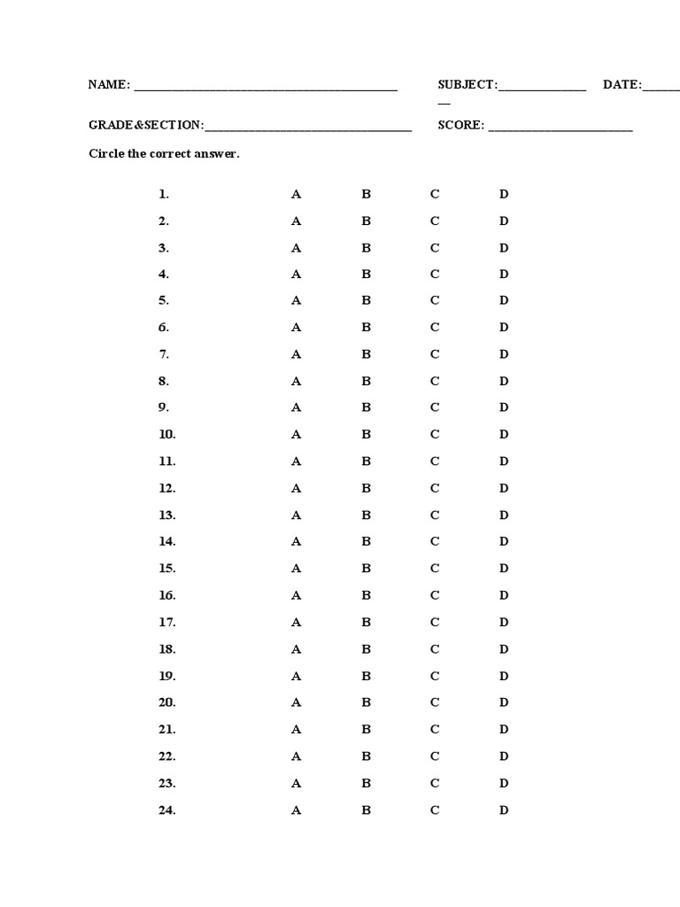 Answer Sheet-1-25 | PDF