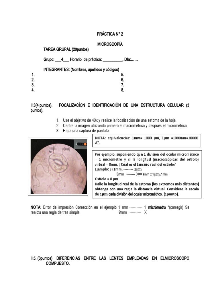 Semna 2 - TAREA - Microscopía - Práctica - 2021-II | PDF | Microscopio ...