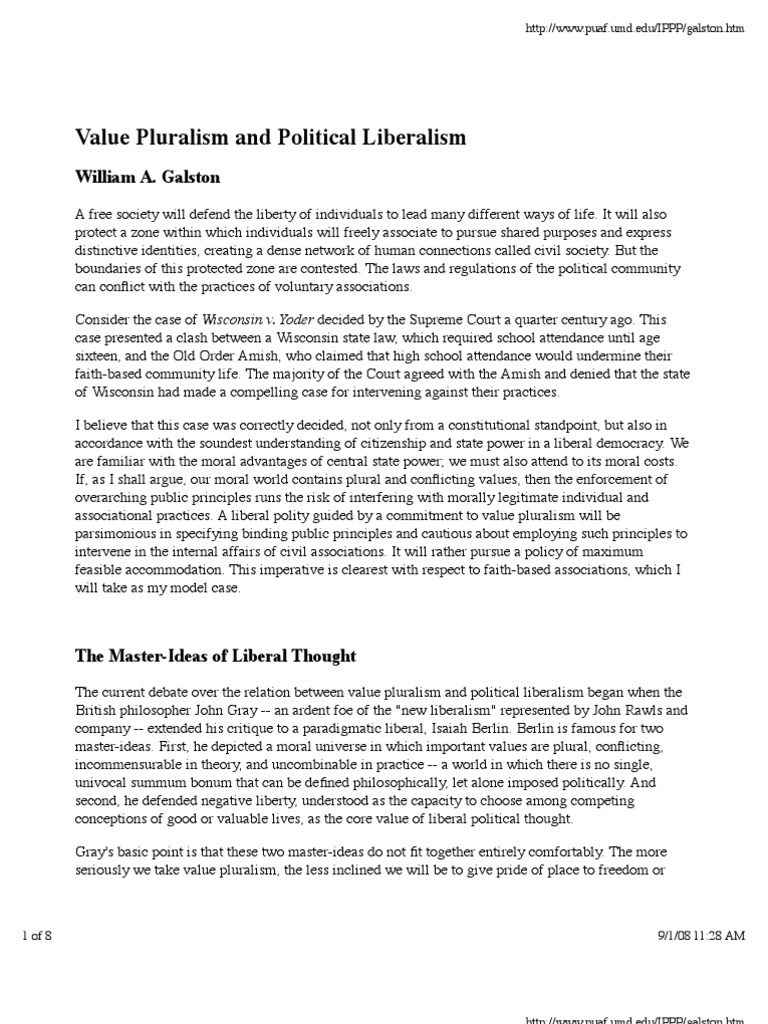 Value Pluralism and Political Liberalism | PDF | Pluralism (Political ...