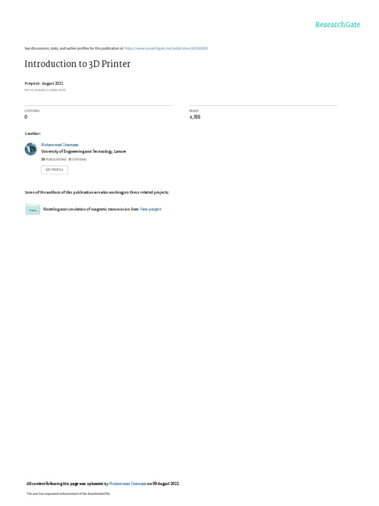 Introduction To 3D Printer | PDF | 3 D Printing | 3 D Computer Graphics