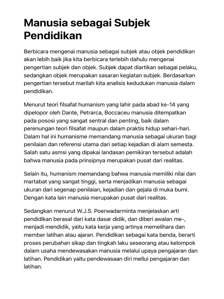 Manusia Sebagai Subjek Pendidikan | PDF