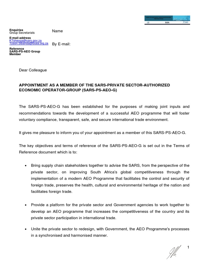 SARS - Private Sector - Authorised Economic Operator - Group (SARS-PS ...