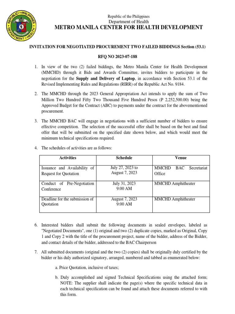 Request For Quotation (DOH) NCRO | PDF | Laptop | Desktop Computer