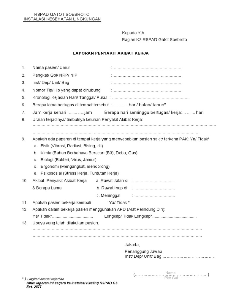 Form Penyakit Akibat Kerja | PDF