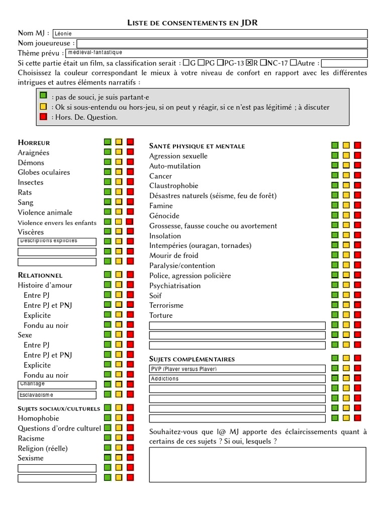 Fiche de Consentement en JDR | PDF