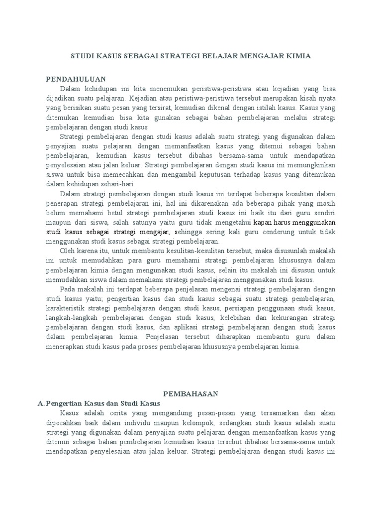 Studi Kasus Sebagai Strategi Belajar Mengajar Kimia | PDF