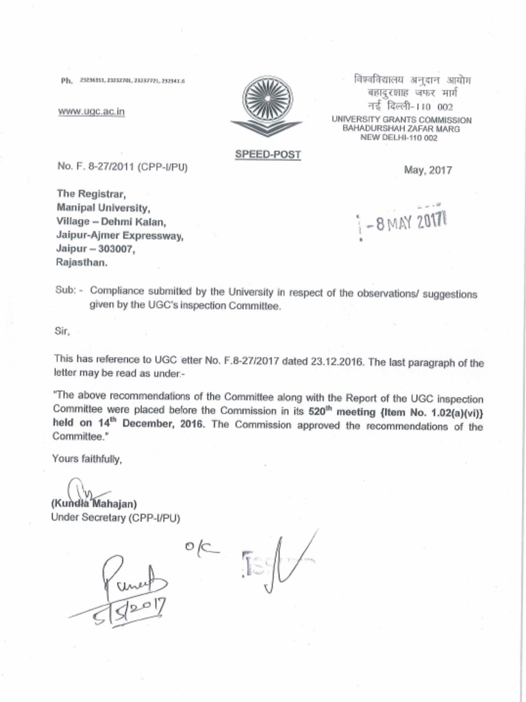 UGC Letter MUJ | PDF