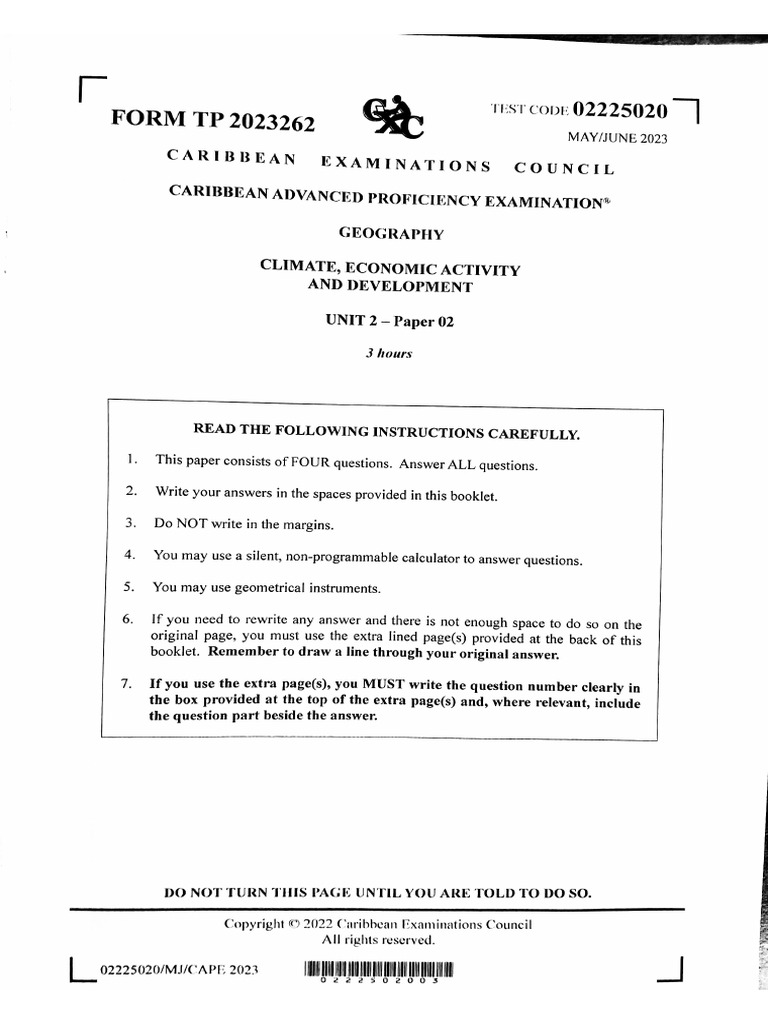 CAPE Geography 2023 U2 P2 | PDF