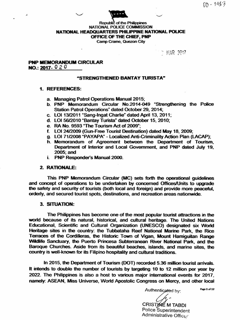 PNP MC 2017-020 Strengthened Bantay Turista | PDF