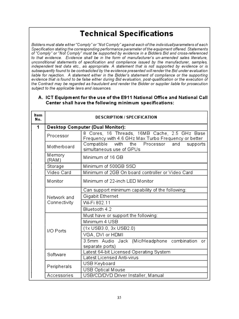 Dilg 911 - Ict - Tech Specs | PDF | Printer (Computing) | Image Scanner
