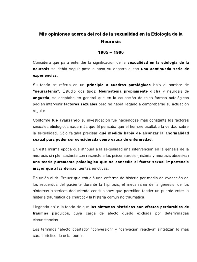 Mis Opiniones Acerca Del Rol de La Sexualidad en La Etiología de La Neurosis | PDF | Neurosis ...