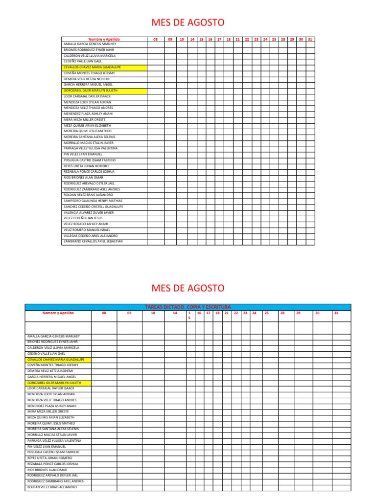 Lista de Tareas de Agosto 2023 | PDF