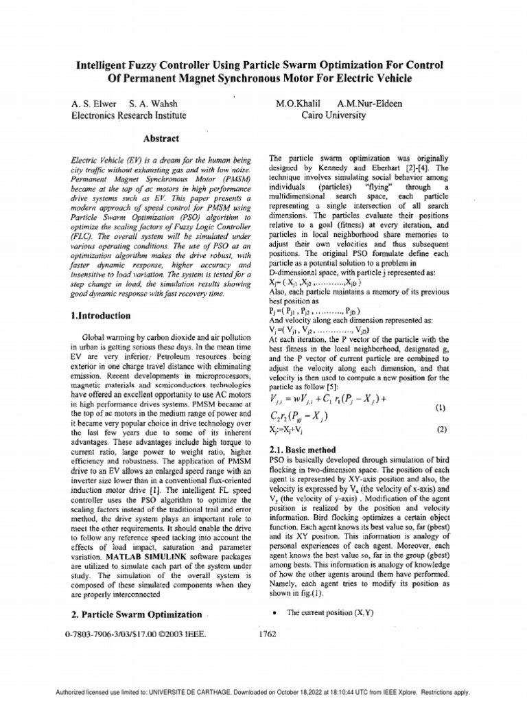 Intelligent Fuzzy Controller Using Particle Swarm Optimization For Control Of Permanent Magnet