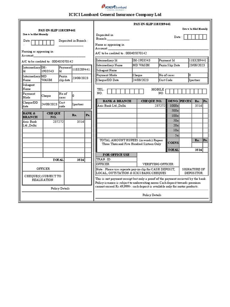 Payin Slip | PDF | Payments | Cheque