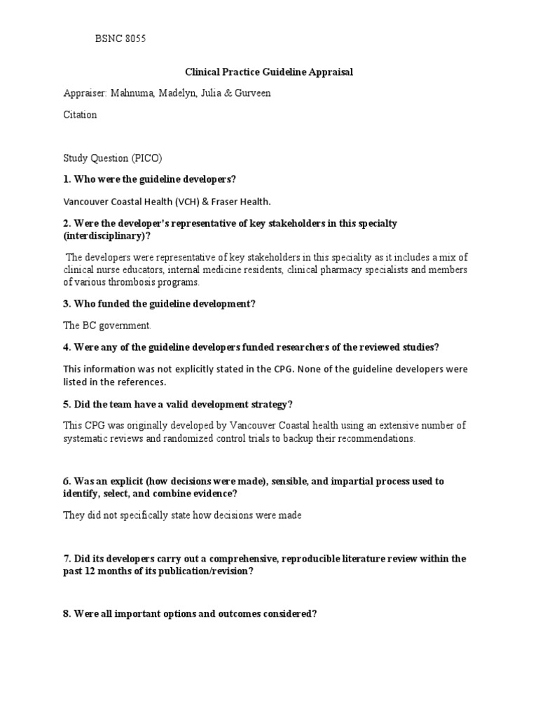 PICOT CPG Appraisal | PDF