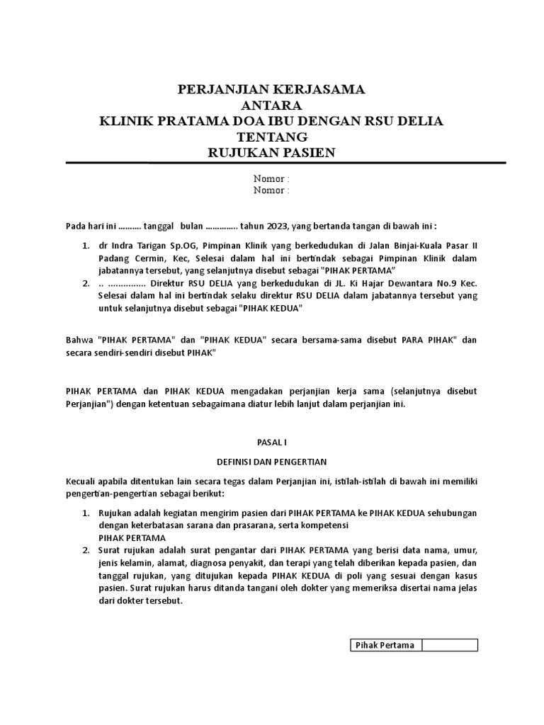 Perjanjian Kerjasama Rujukan RS | PDF | Hukum