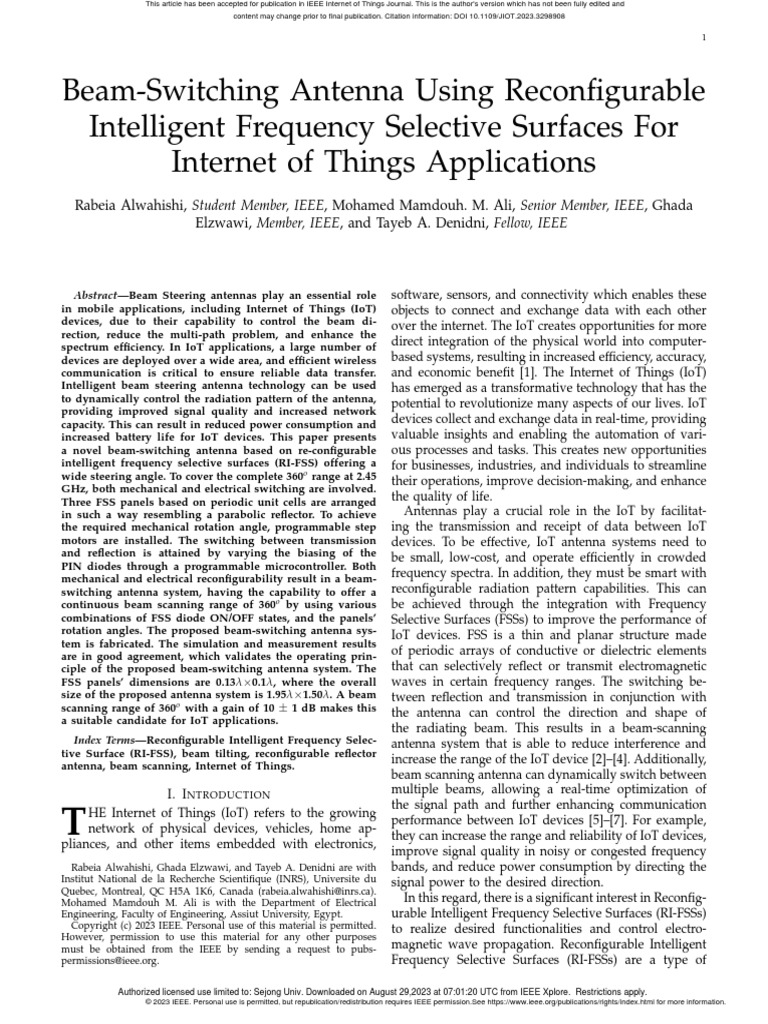 Beam-Switching Antenna Using Reconfigurable Intelligent Frequency ... Beam-Switching Antenna Using Reconfigurable Intelligent Frequency ...